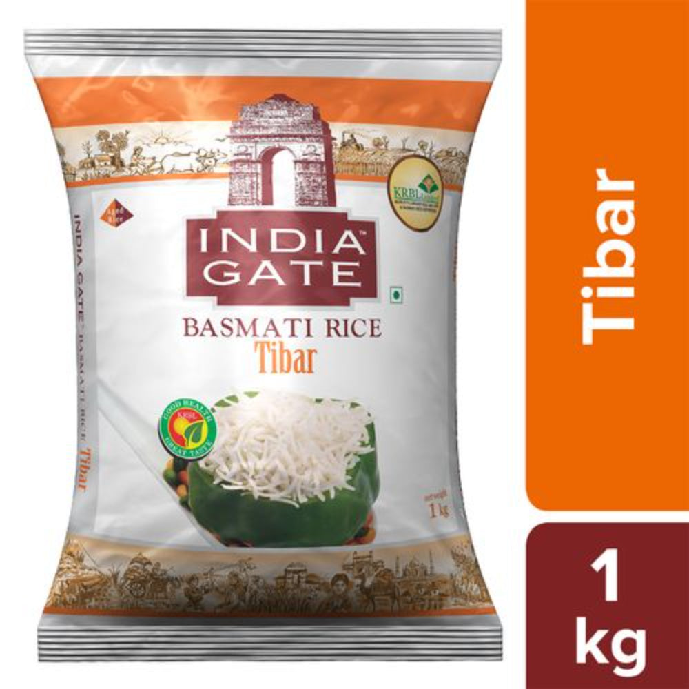 INDIA GATE BASMATI RICE TIBAR 1 KG POUCH || S2 – RK Bazar Grocery